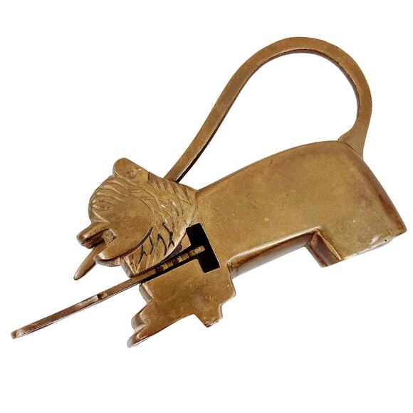 Vintage | Accents | Antique Brass Steel Lion Lock With Key Vintage 93s ...